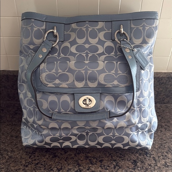 Coach | Bags | Coach Blue Shoulder Bag With Signature Design | Poshmark